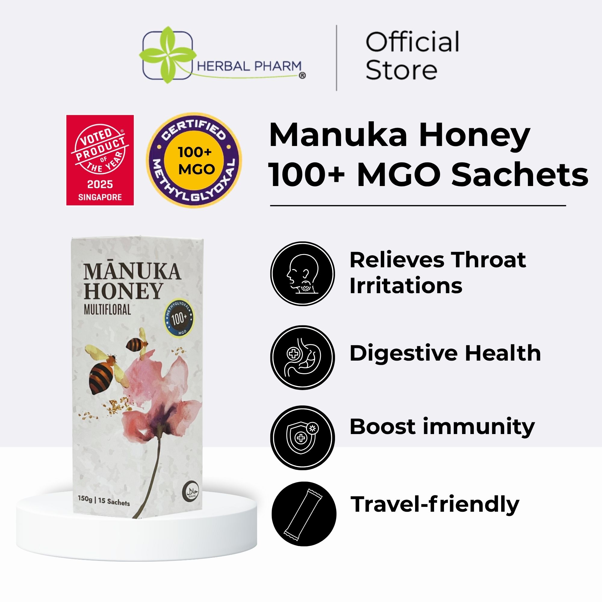 Herbal Pharm Mānuka Honey Sachets 100+ MGO – Daily Immune Boost ...