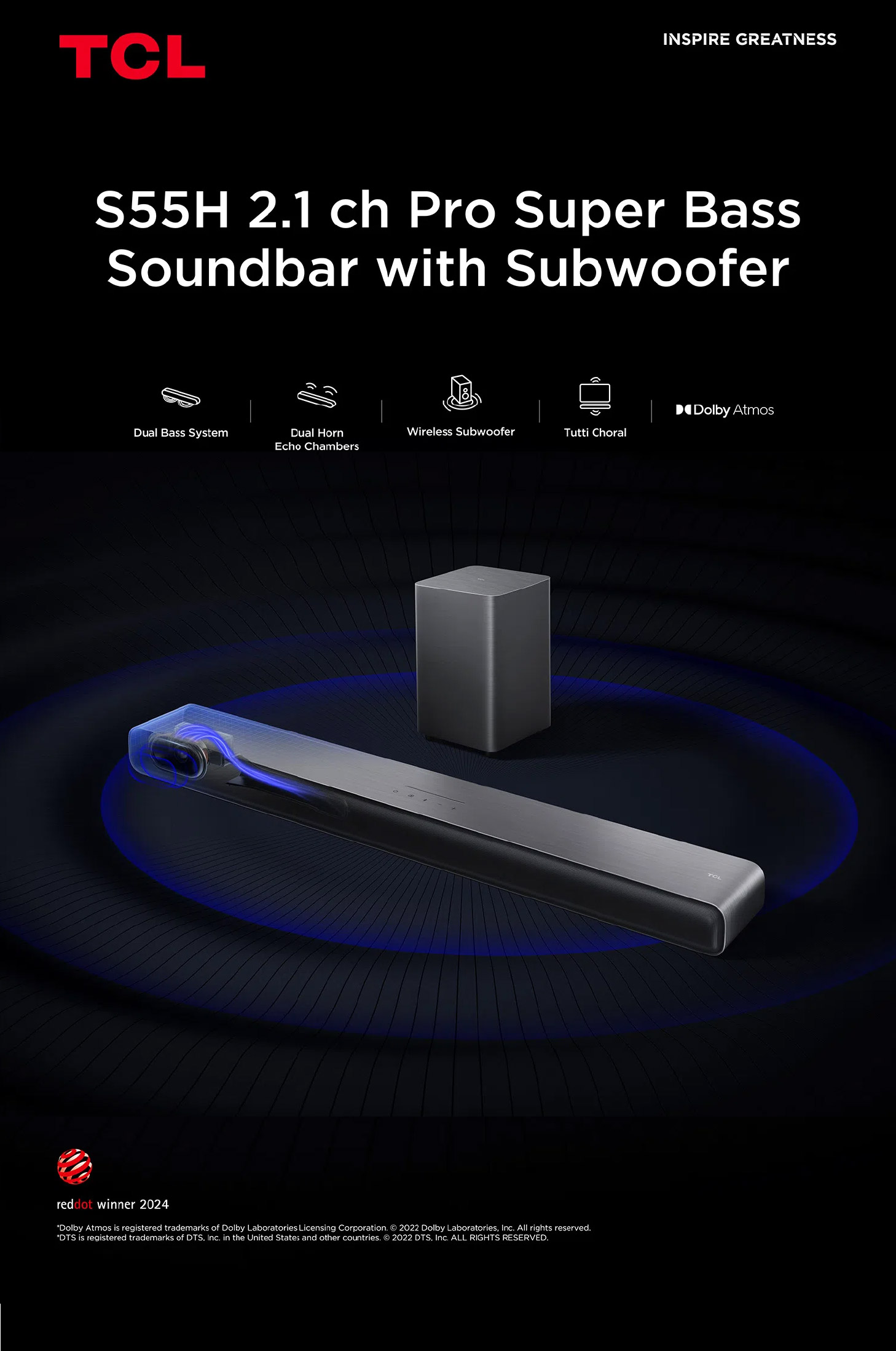TCL S55H 2.1ch Pro Super Bass Soundbar S Series |Dual Bass System ...