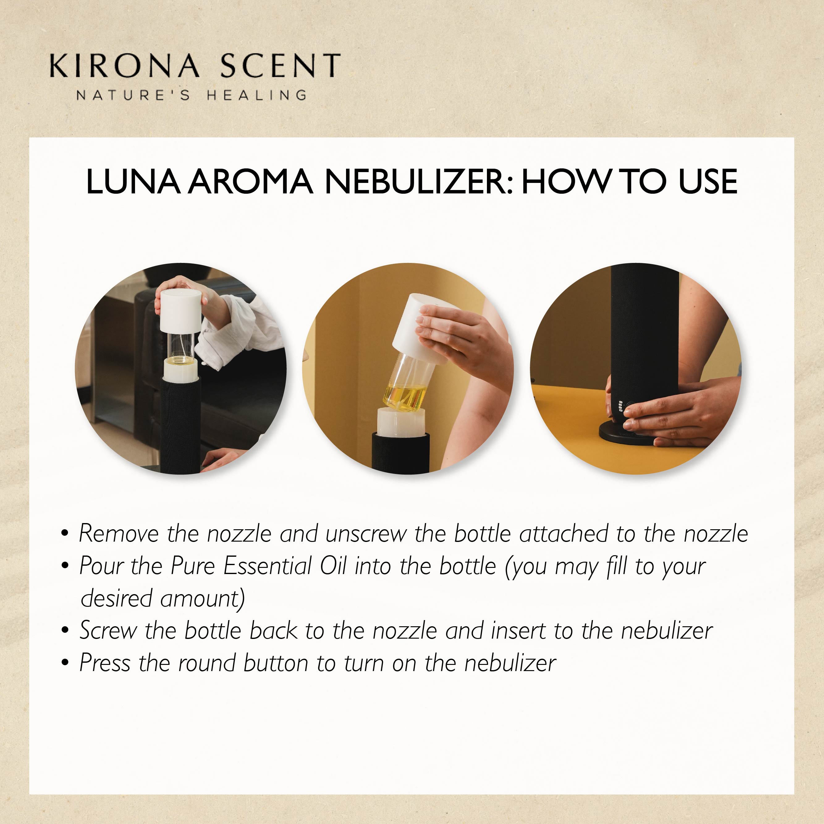 [KIRONA SCENT] Luna Aroma Nebulizer 120ml (Beige) | Waterless Diffuser ...