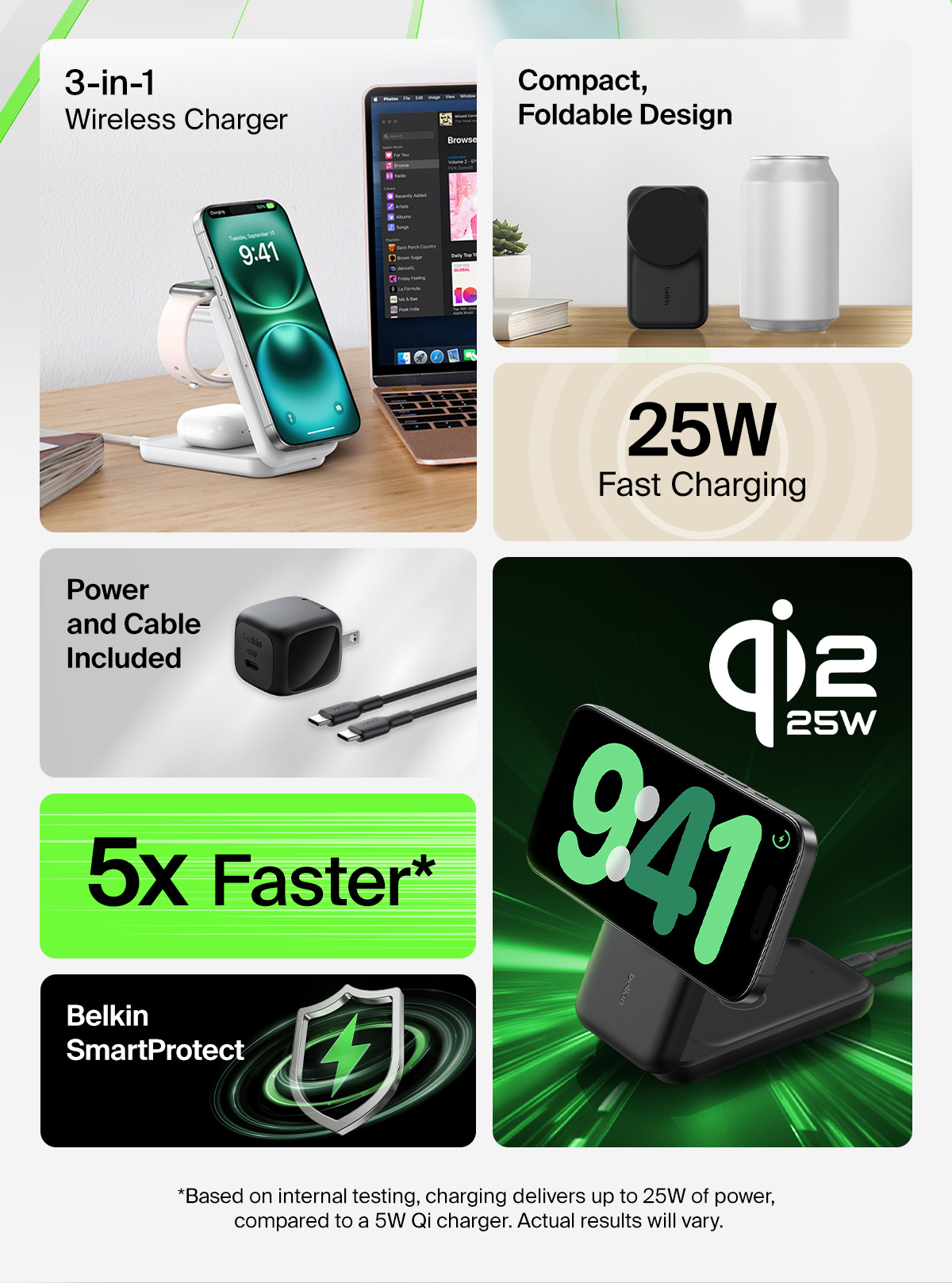Belkin WIZ036my UltraCharge 3in1 Foldable Magnetic Charger with Qi2 25W ...