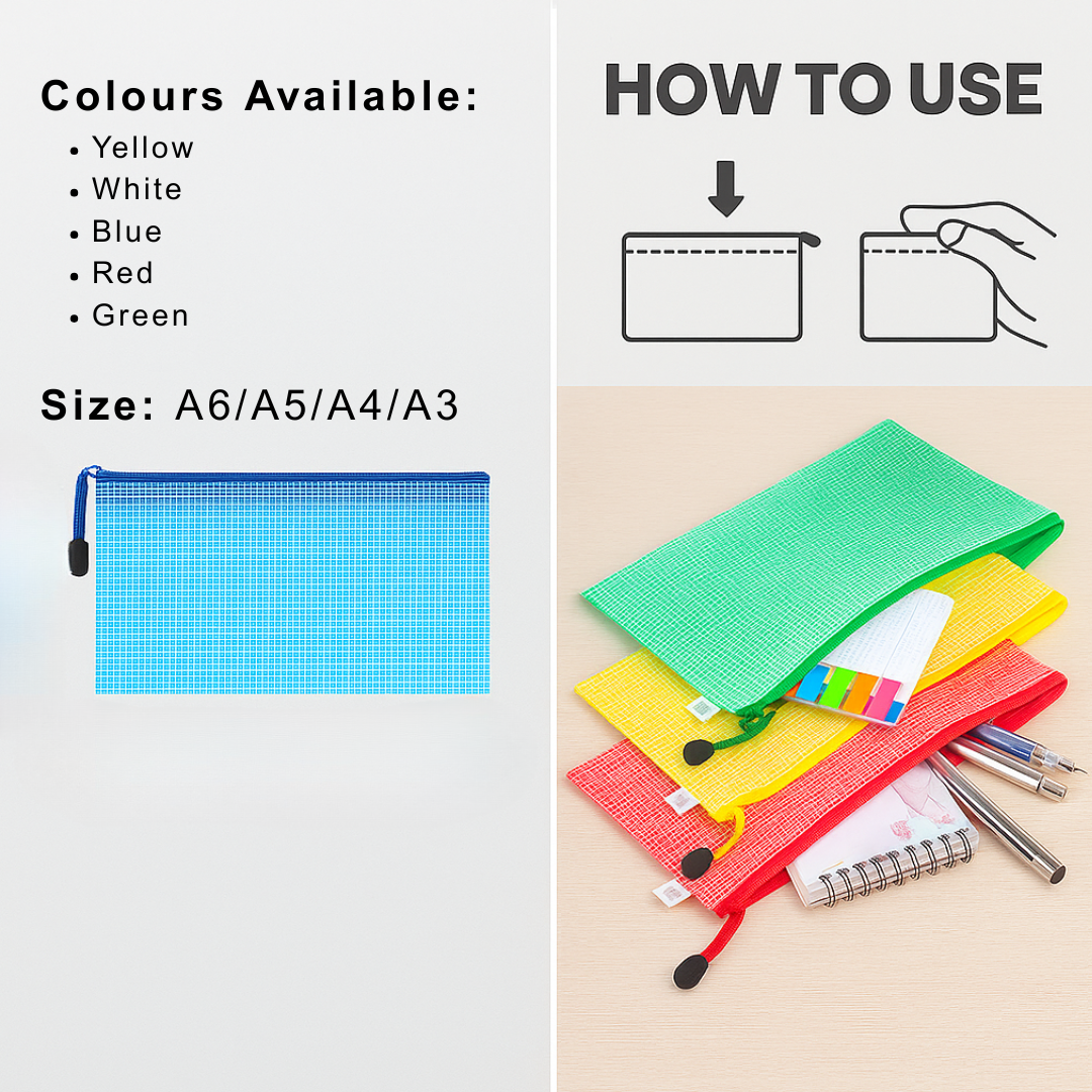 (DIYMONKEY) 🔖 A3 A4 A5 A6 Thickened Mesh Transparent Zipper Bag Durable ...