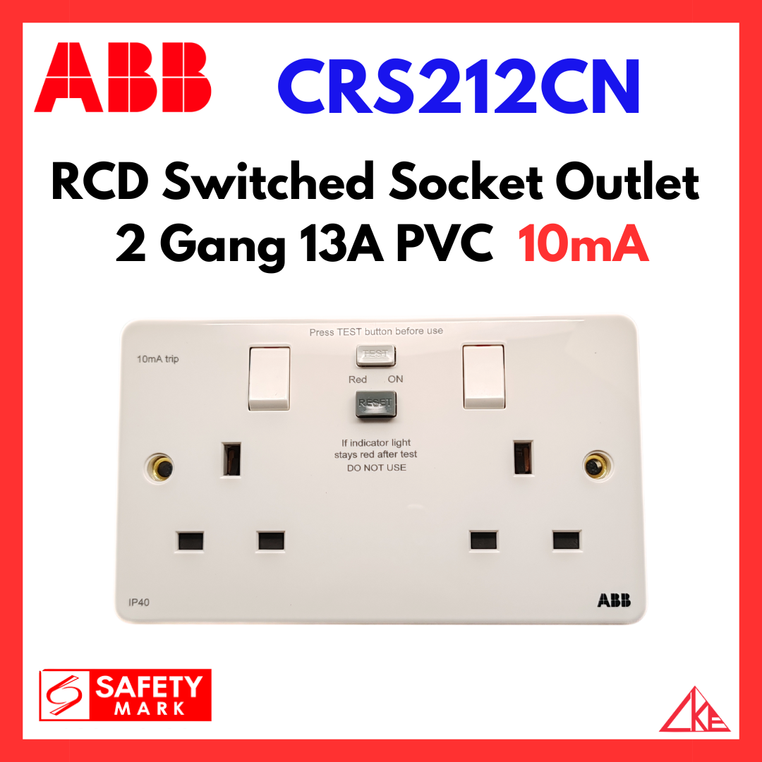 (SG Stock) ABB (10mA / 30mA) 2 Gang 13A RCD Switched Socket Outlet PVC ...