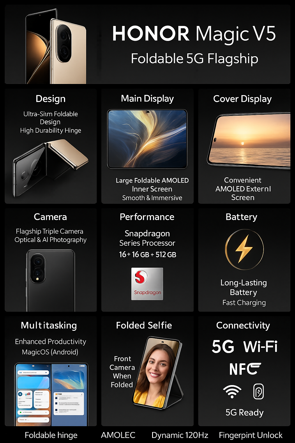 HONOR Magic V5 5G (16+16 512GB) | Foldable AMOLED Flagship | Ultra Slim ...