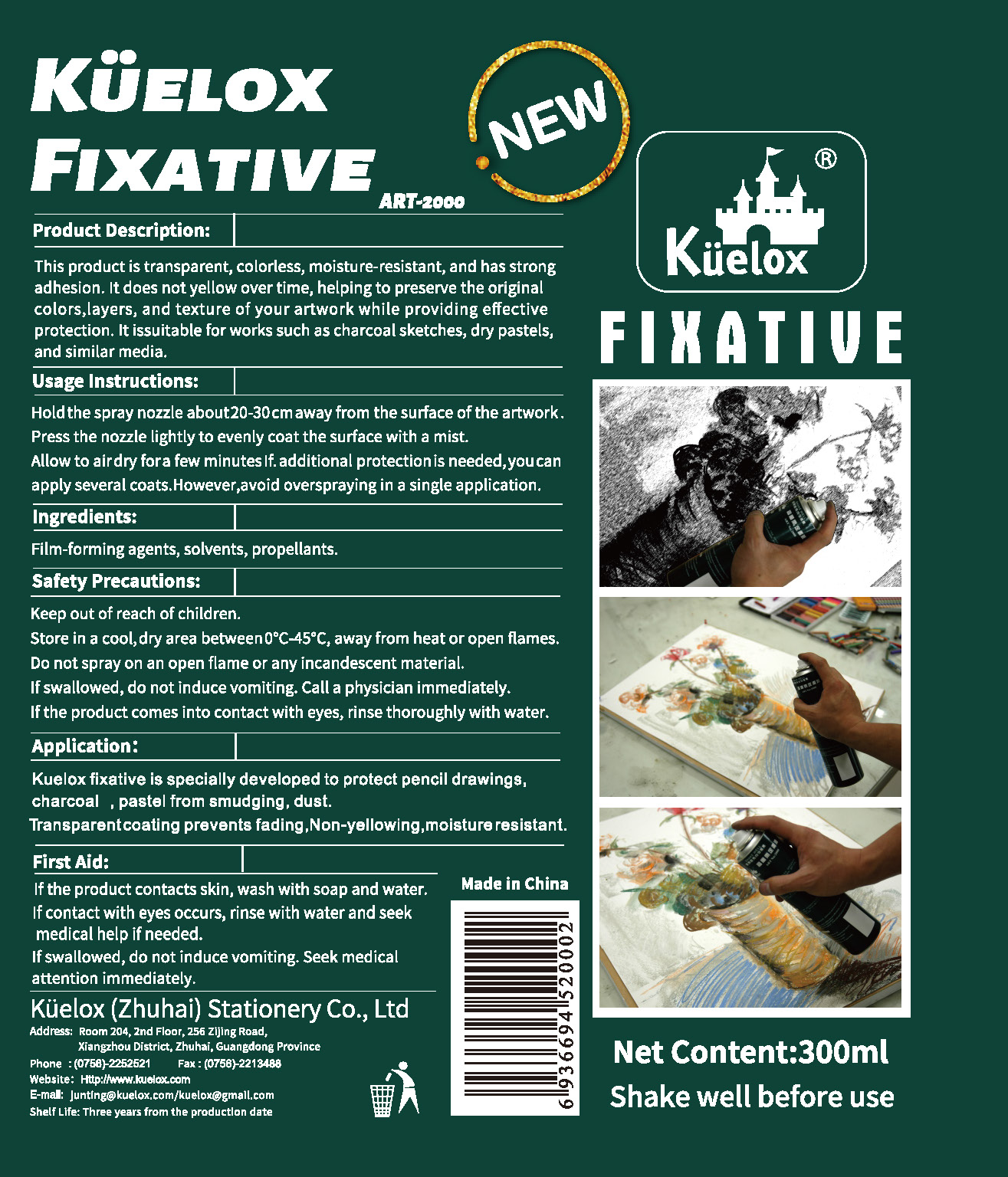 2 Pack Kuelox Fixative Spray – Acid-Free, Non-Yellowing Art Protection ...