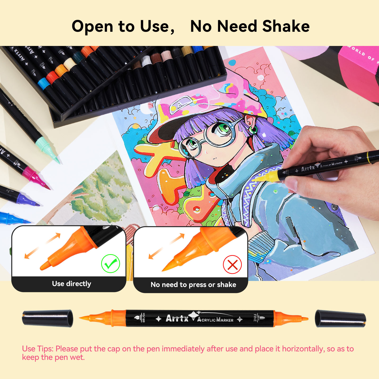 Arrtx 64 Colors Acrylic Paint Markers – Dual-Tip Paint Pen Set (Brush ...