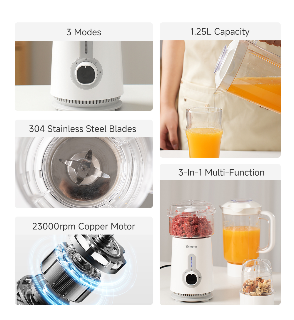Simplus Kit 1.25L Blender 3 in 1 Food Processor 2 Speed Options Pulse ...