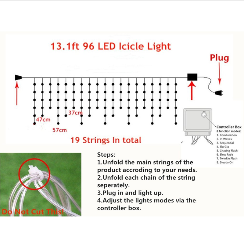 5M 256LED Fairy Lights Icicle Lights 8Modes Curtain Lights Outdoor ...