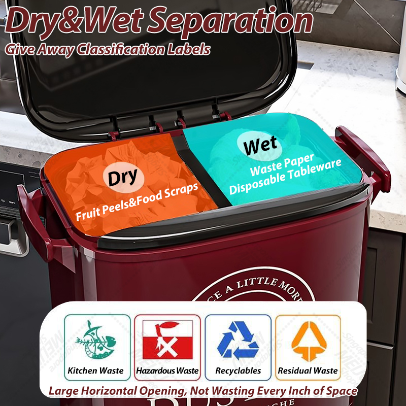 YOUNEED Multi-Functional Dustbin With Lid 45L Kitchen Rubbish Bin Large ...