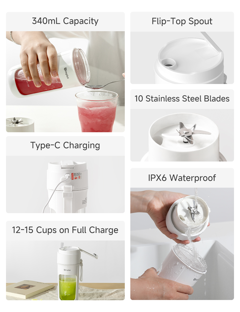 Simplus Kit Juicer Wireless Portable Direct Drink Cup丨340mL Capacity丨 ...