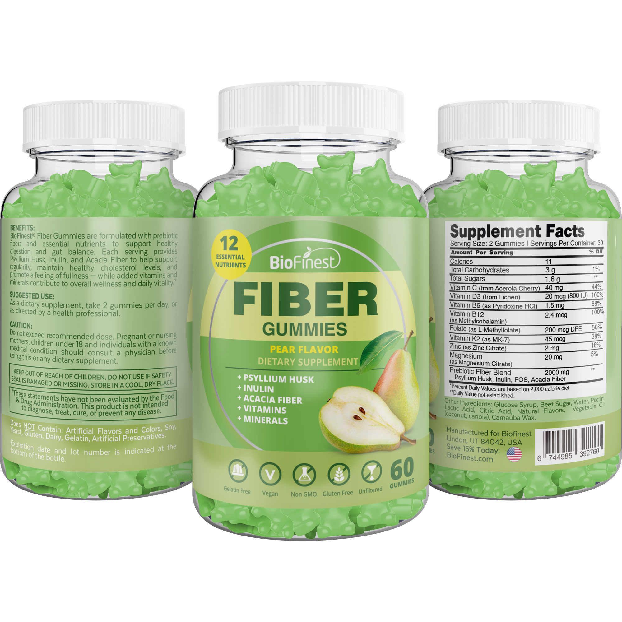 Biofinest Fiber Gummies – Psyllium Inulin Acacia Fiber Prebiotic Gut ...