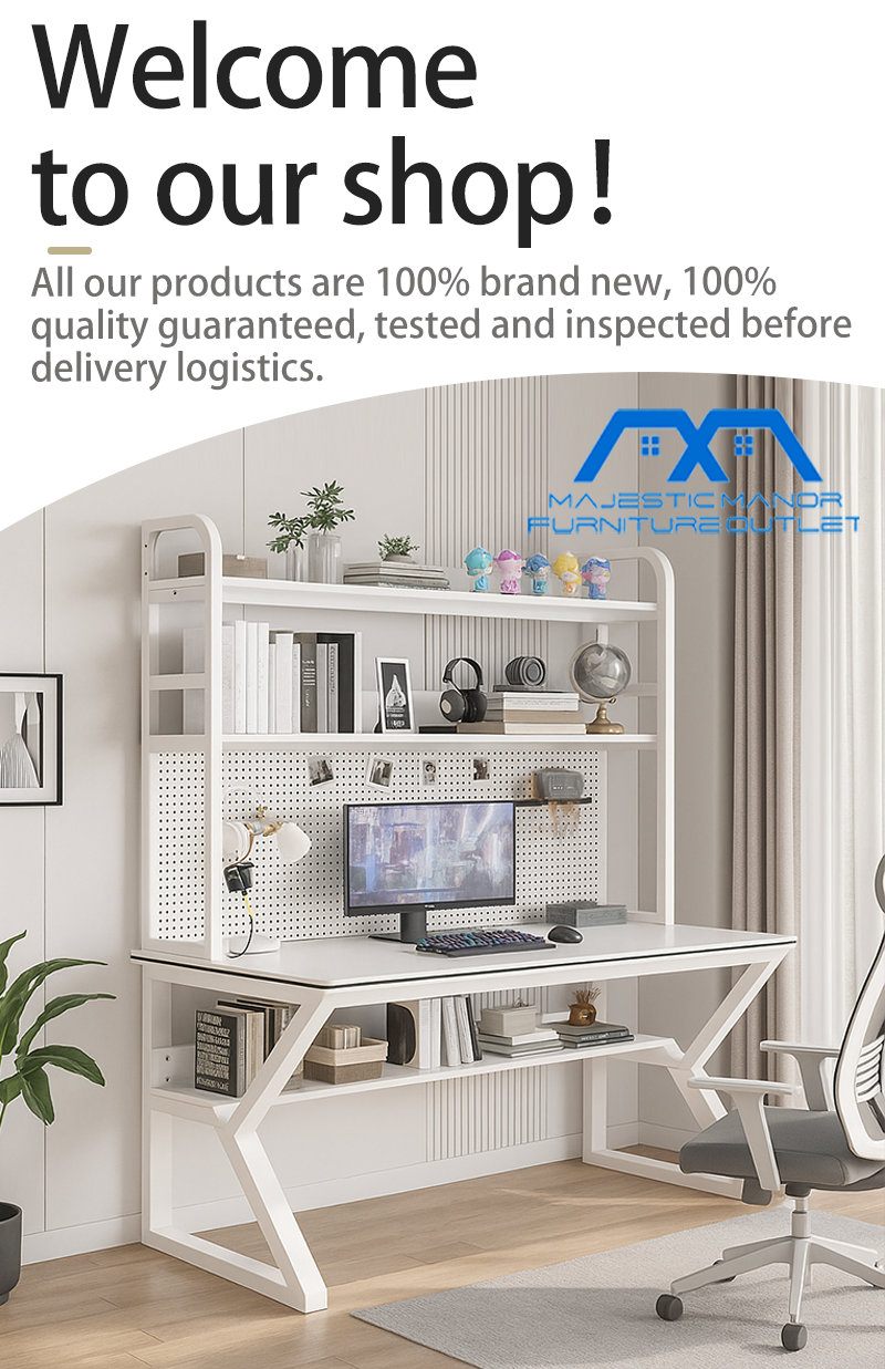 【LILI.SG】White pegboard desk with bookshelf computer desk student study ...