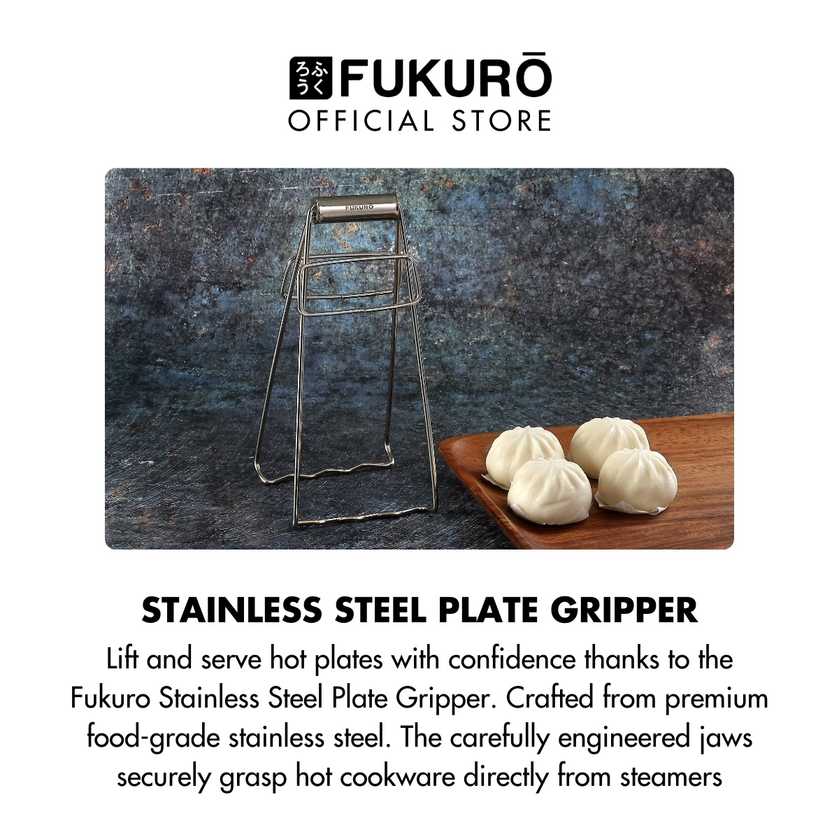 Fukuro Plate Gripper M Stainless Steel Plate Picker Food Clip Dish ...