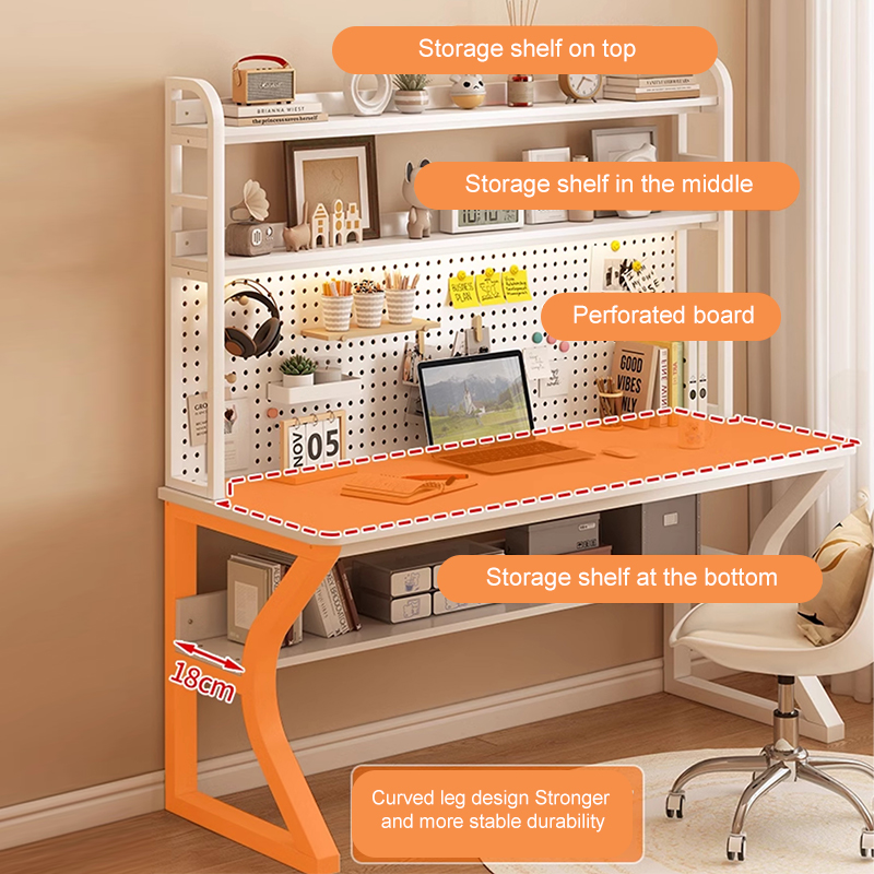 【LILI.SG】White pegboard desk with bookshelf computer desk student study ...