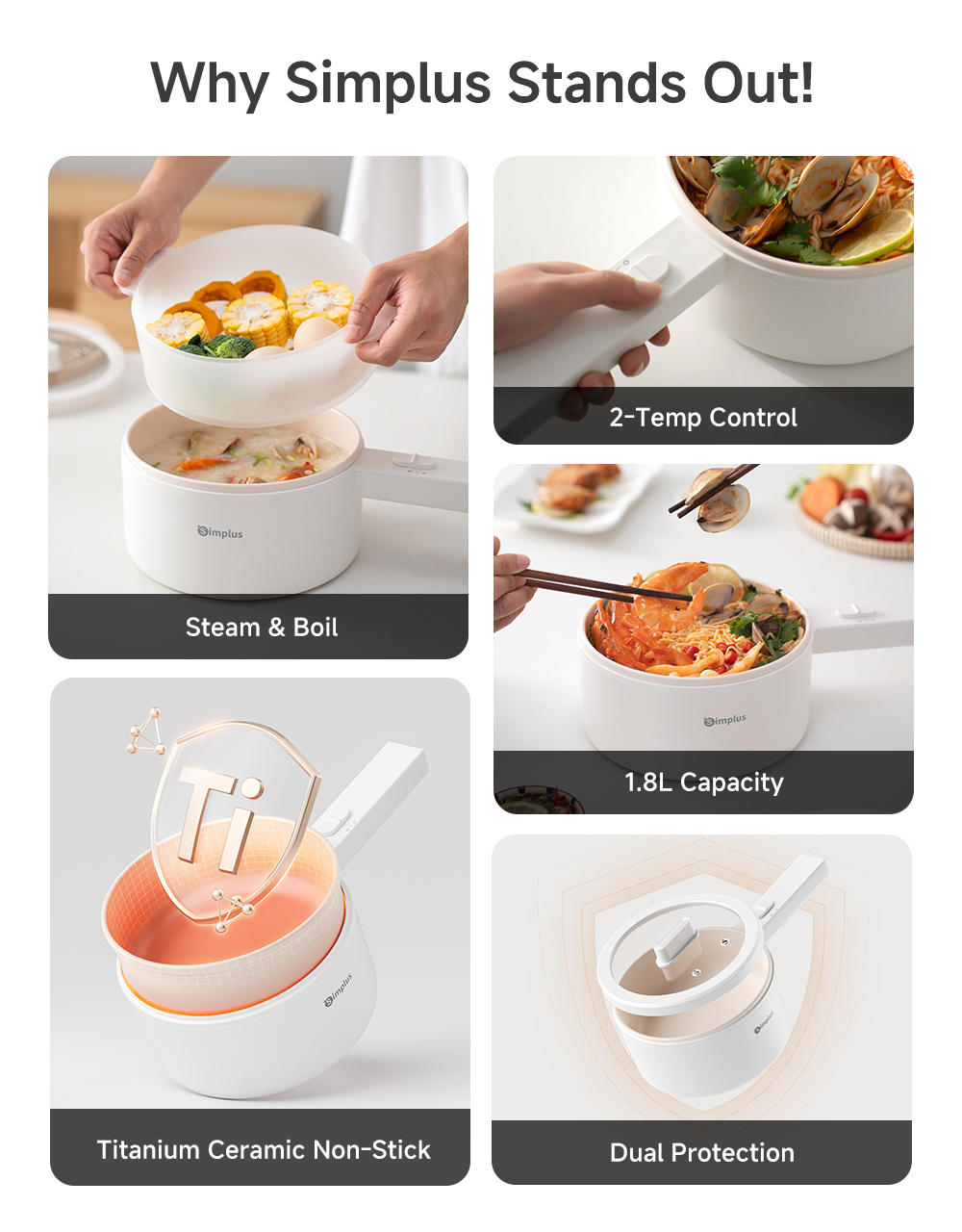 Simplus Kit 1.8L Electric Cooker| Long Handle| 600W Multi-Functional ...