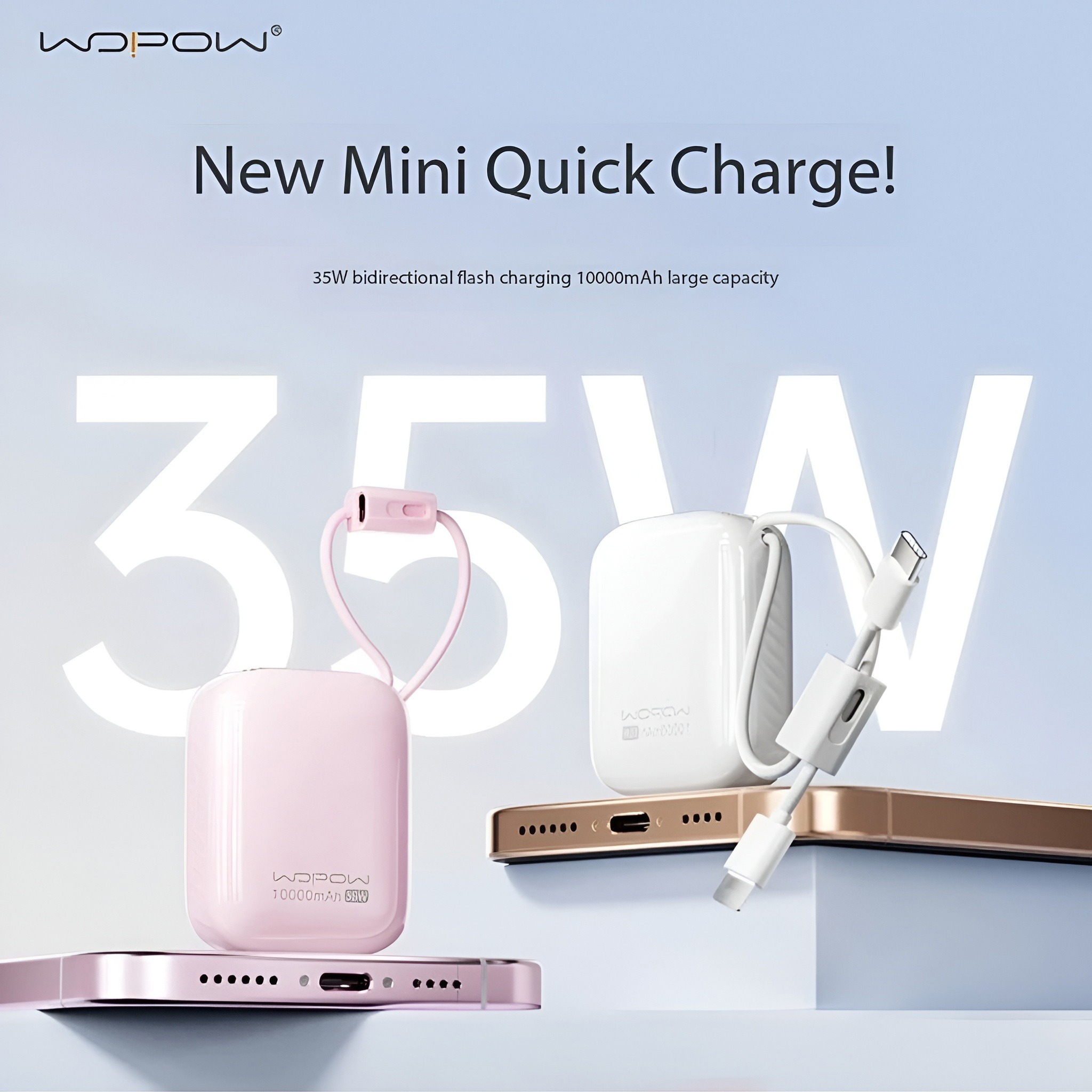 WOPOW SQ79 10000mAh Mini Power Bank PD35W Fast Charging with Built-in ...