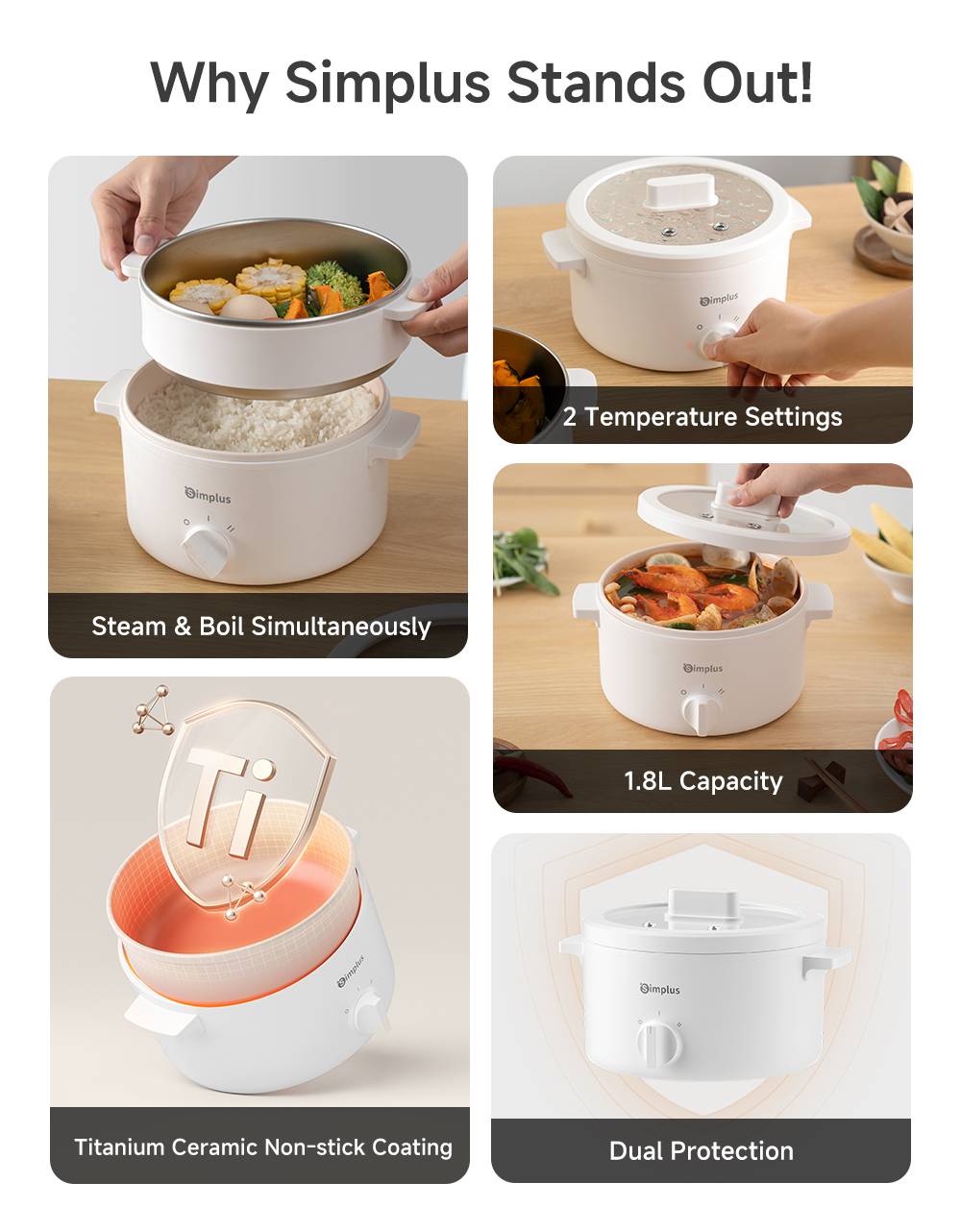 Simplus Kit Electric Cooker 1.8L Capacity 600W Power Multi-Cooker ...