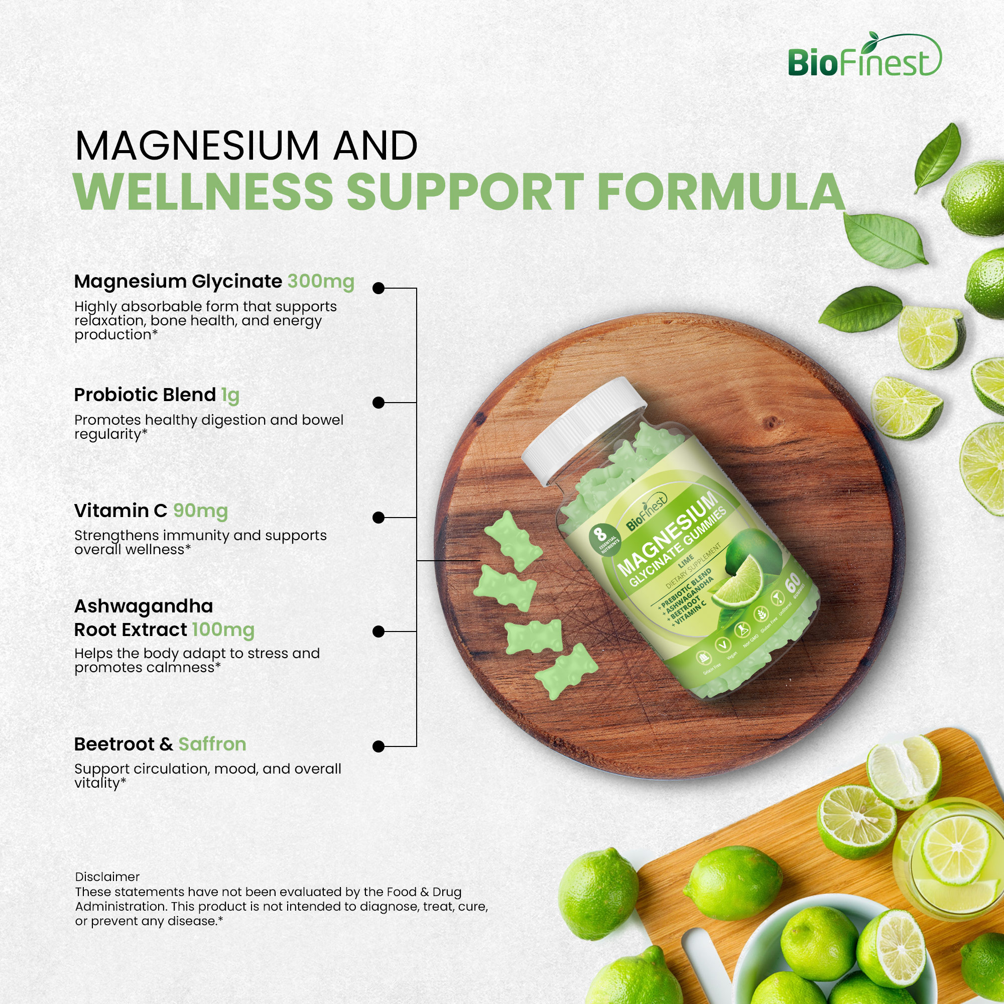 Biofinest Magnesium Glycinate Gummy Supplement Vitamin C Ashwagandha ...