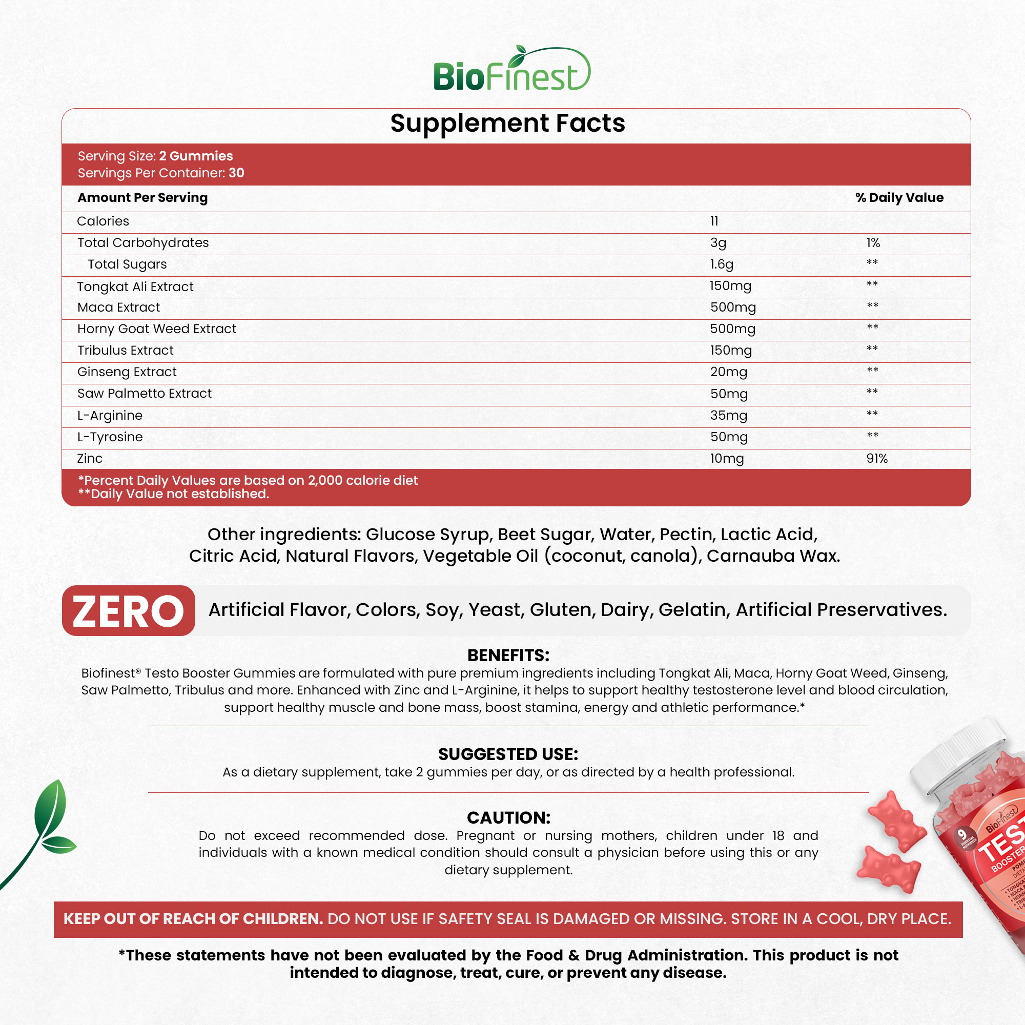 Biofinest Testo Booster Gummy Supplement Tongkat Ali Maca Horny Goat ...