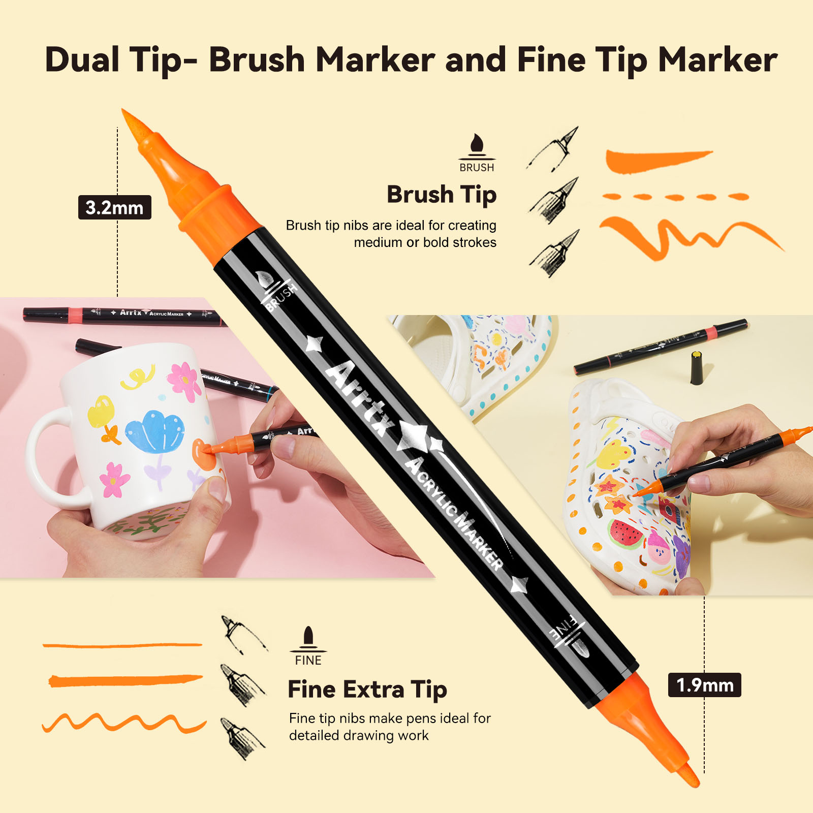 Arrtx 64 Colors Acrylic Paint Markers – Dual-Tip Paint Pen Set (Brush ...
