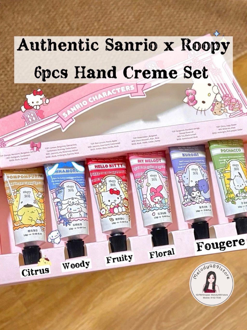 Authentic Sanrio x Roopy Collaboration 6pcs Hand Cream Gift Set (Melody ...