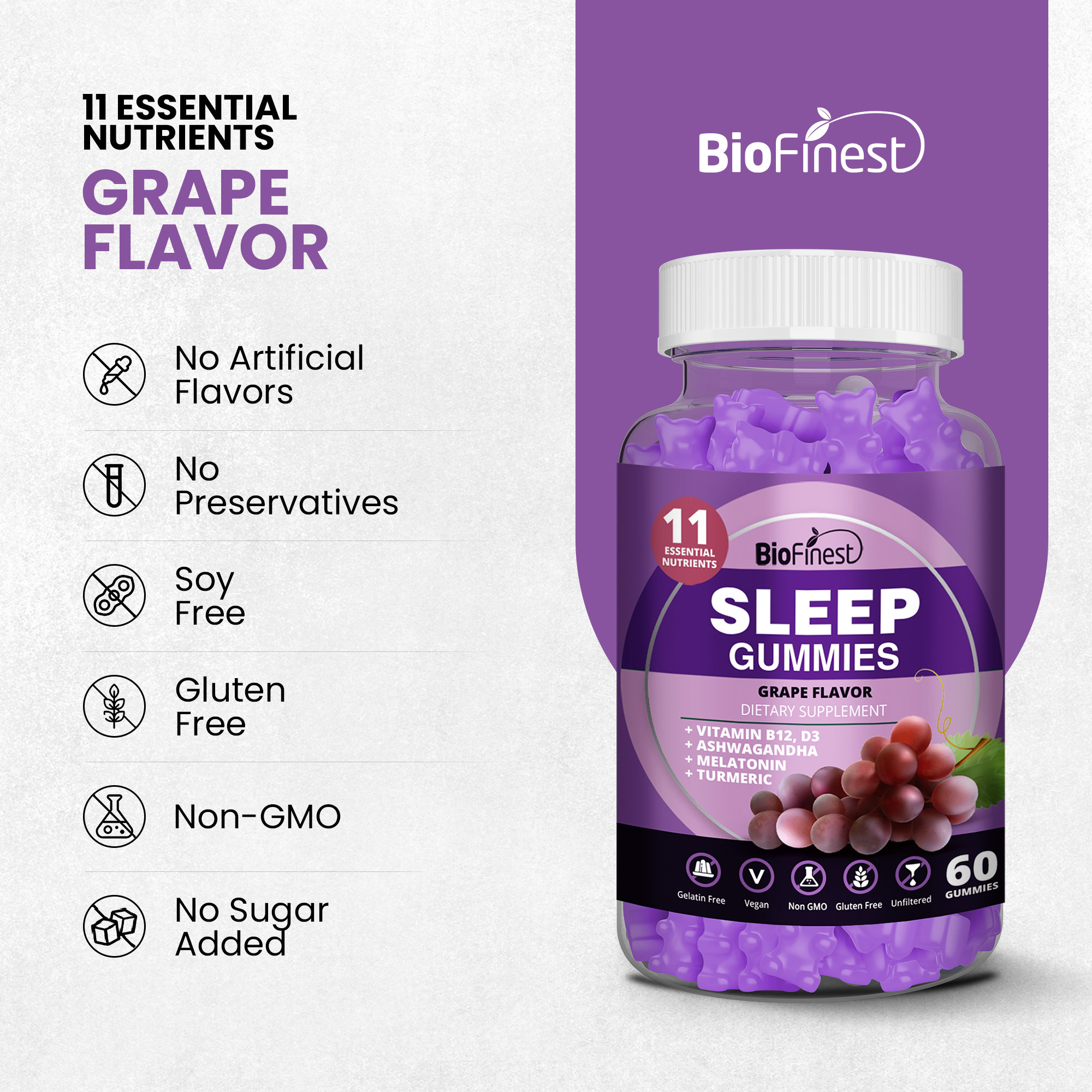 Biofinest Sleep Gummy Supplement - Melatonin Ashwagandha Turmeric ...