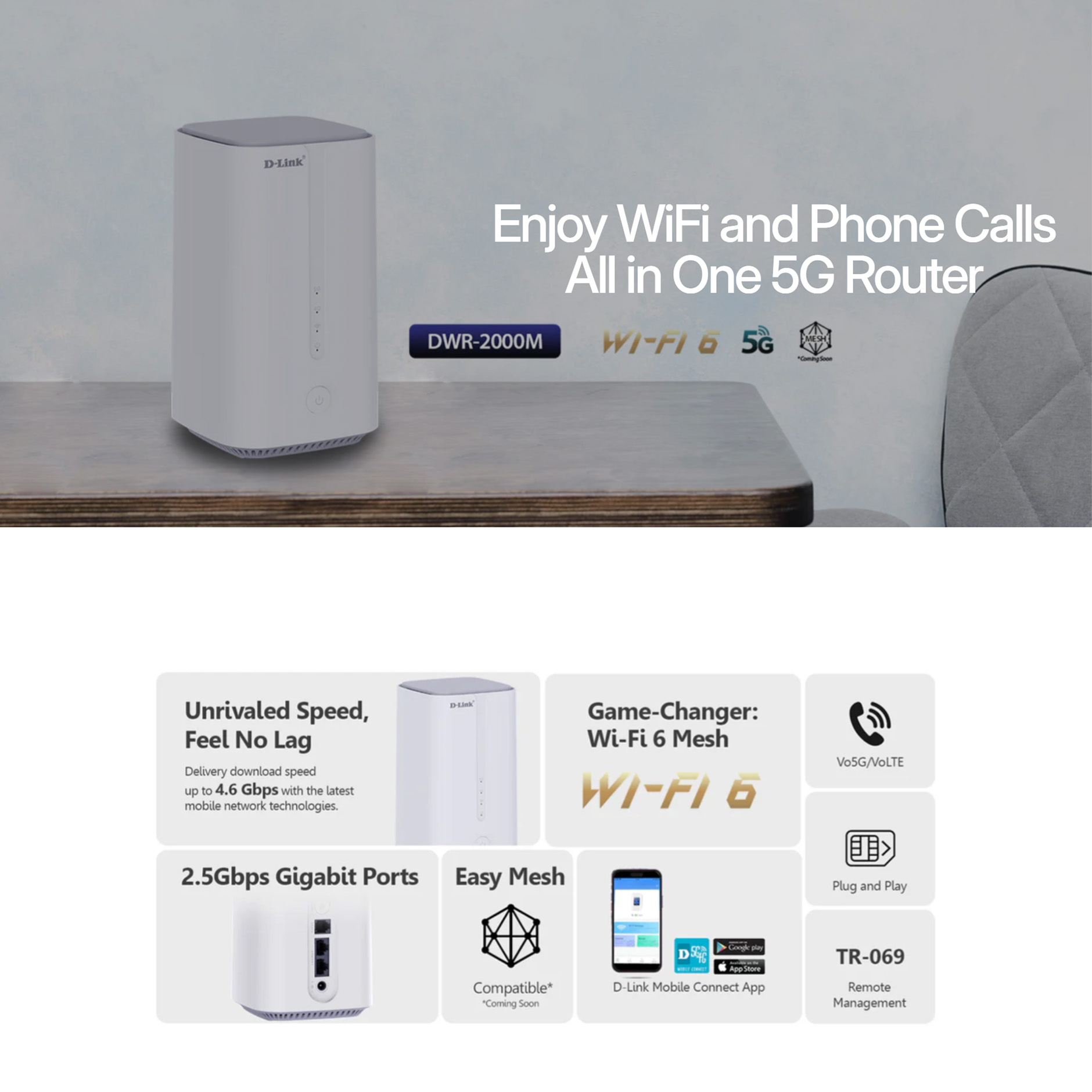 D-Link DWR-2000M 5G AX3000 Wi-Fi 6 Telephony Router | Shopee Singapore
