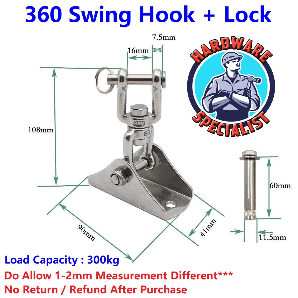 Stainless Steel 304 Ceiling Mounting Hook / Swing Hook / Suspension ...