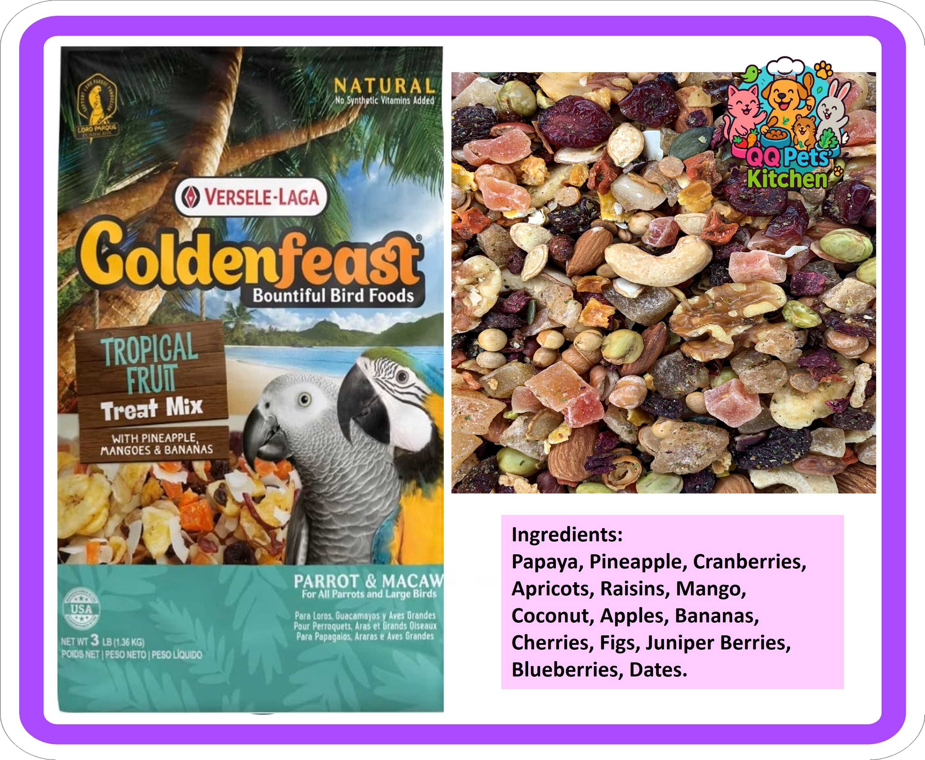Versele-Laga GoldenFeast Tropical Fruit Treat Mix 3lb (1.36kg) Bird ...