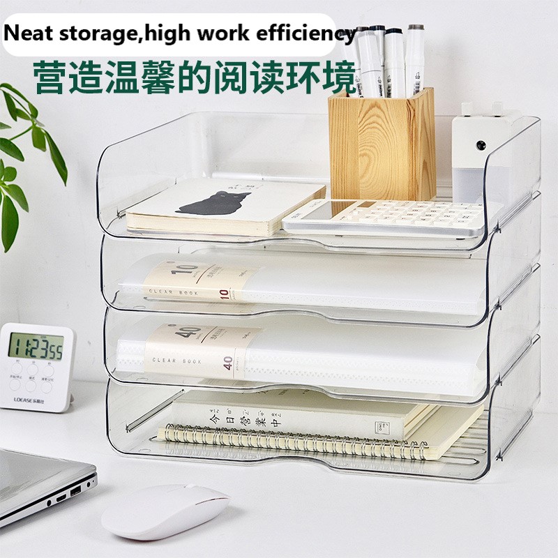 A4 Paper Tray 4-Layer Stackable Document Organizer Transparent Desk ...