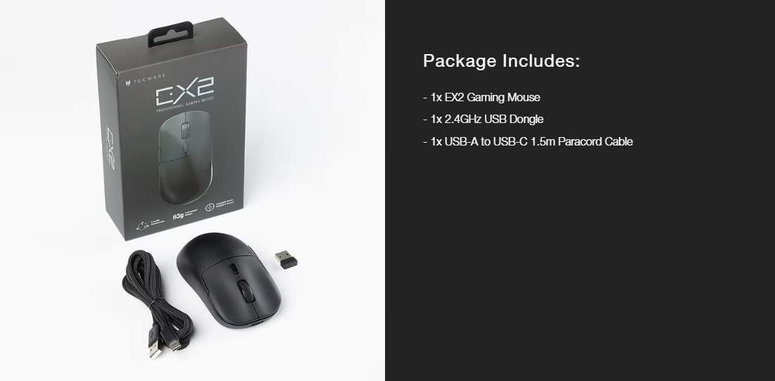 Tecware EX2 60g Wireless Gaming Mouse - Pixart 3311 Sensor 12K DPI ...