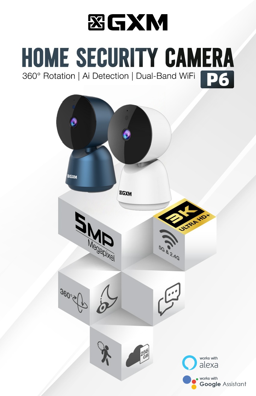 GXM P6 3K Smart Camera CCTV 5 MP Ultra Clear 5G 2.4G 24/7 Recording ...