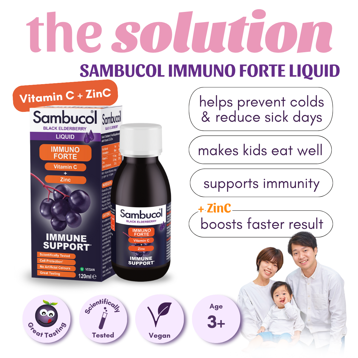 Sambucol, Immuno Forte Liquid, Vitamin C & Zinc Supplement, Immune ...