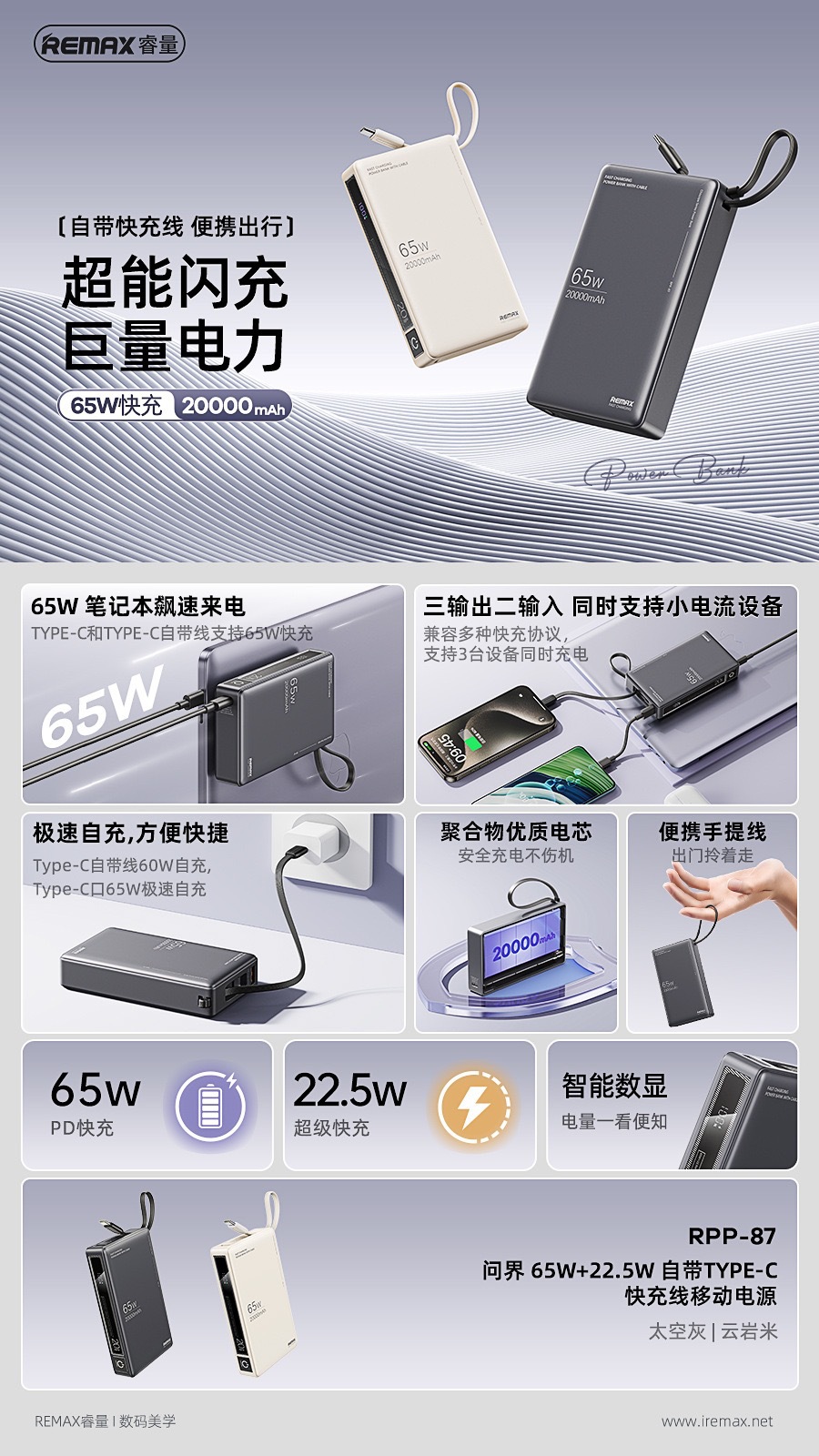 CCC Certified 65W 20000mAh Power Bank Fast PD Charging with Built-In ...