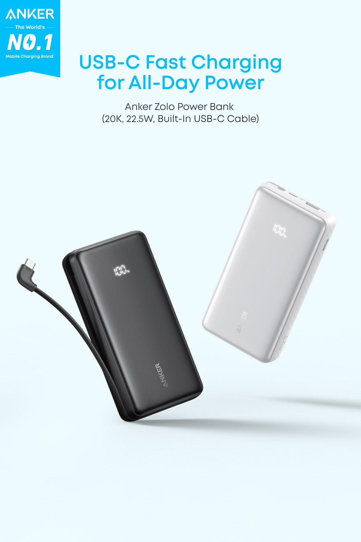 Anker Zolo CCC Power Bank 20000mAh 22.5W Fast Charging Built-in USB C ...