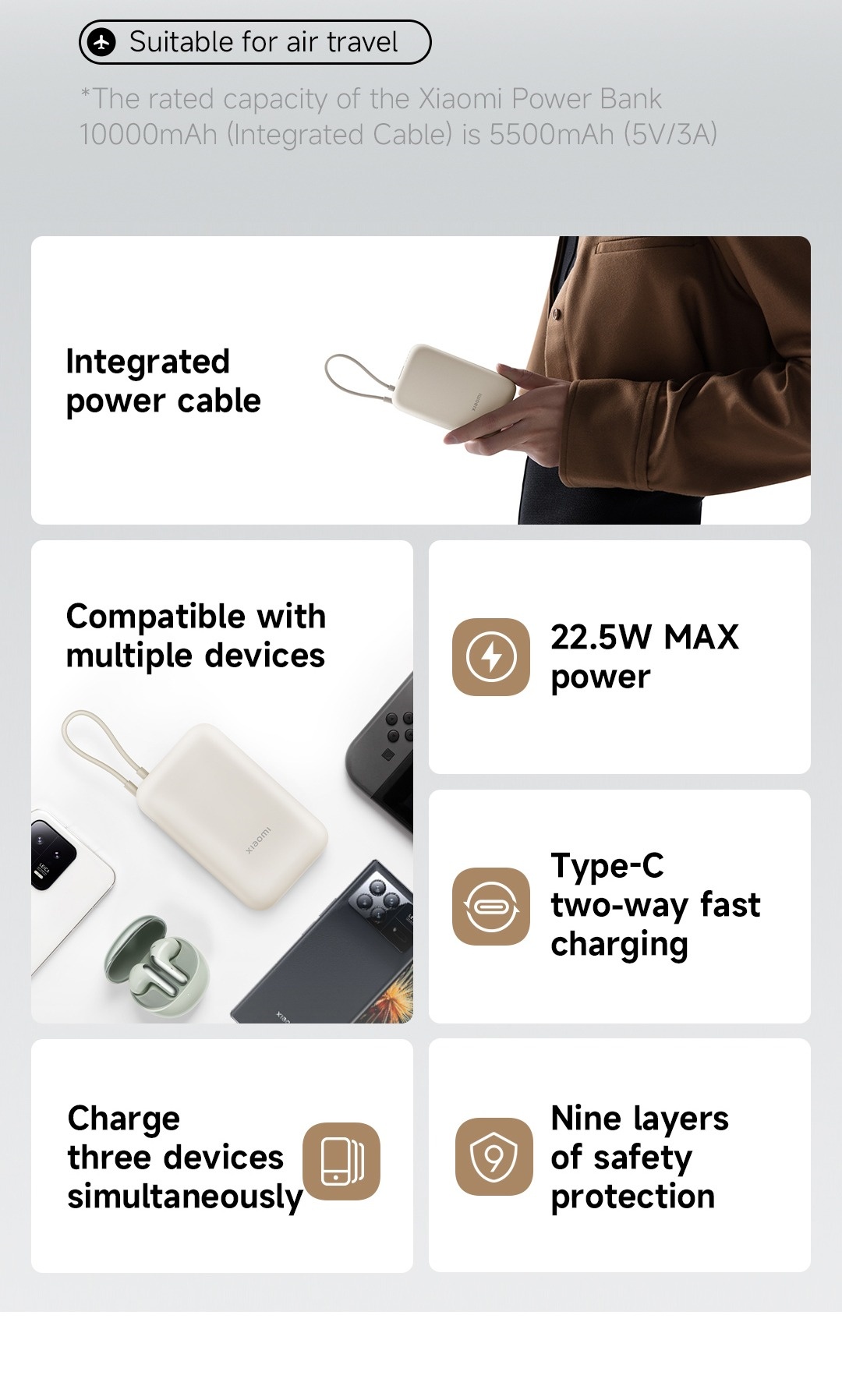 【CCC certification】Xiaomi Power Bank 10000mAh (Integrated Cable ...