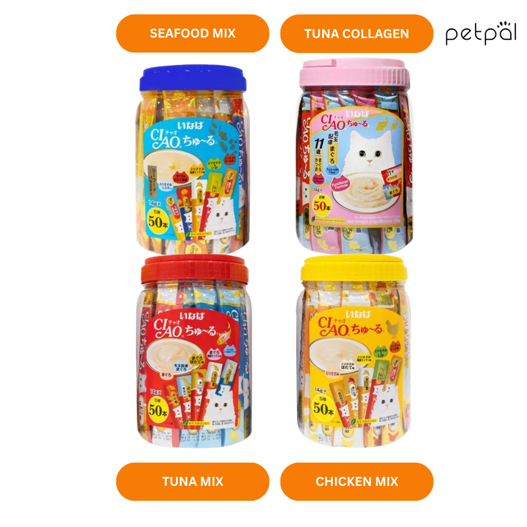 Ciao Churu Cat Treats Tubs 50 Sticks - Chicken, Seafood, Tuna, Collagen ...