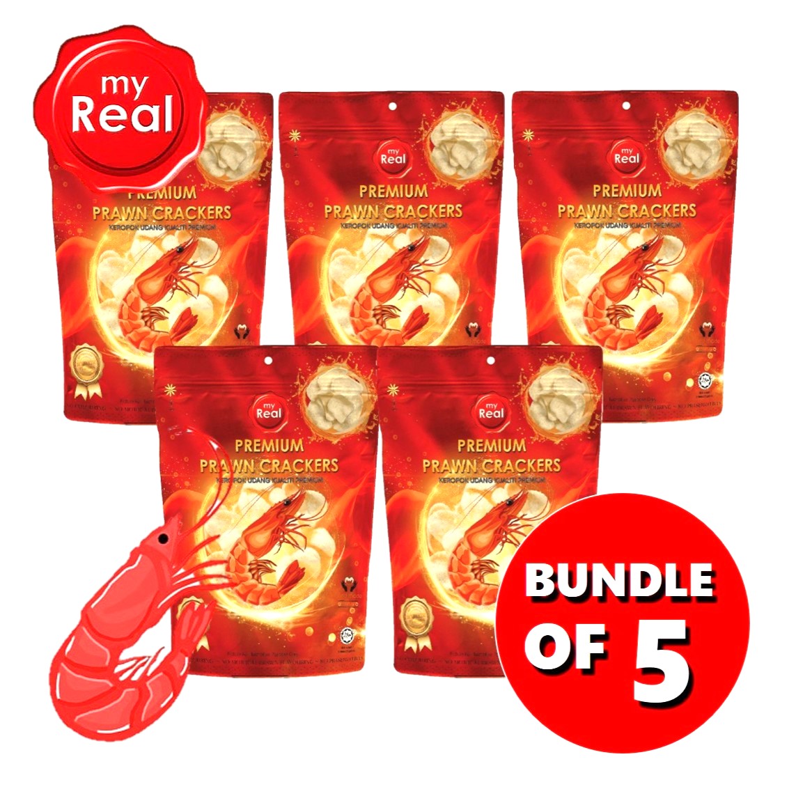 My Real Premium Prawn and Fish Crackers Original Pouch 50g X 5 Bundle ...