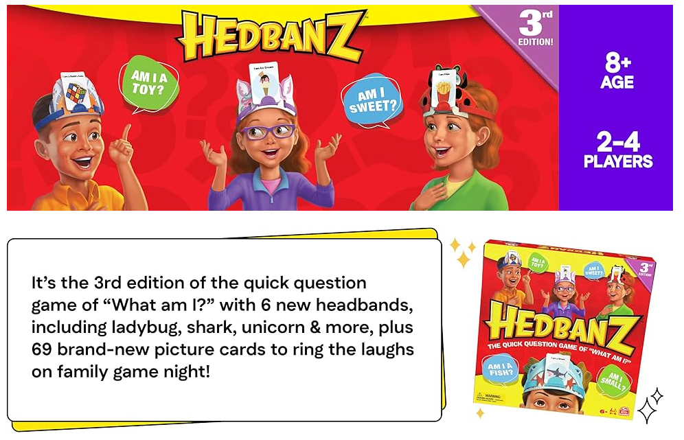 Spin Master Games, Hedbanz 3rd Edition with New Cards & Headbands ...