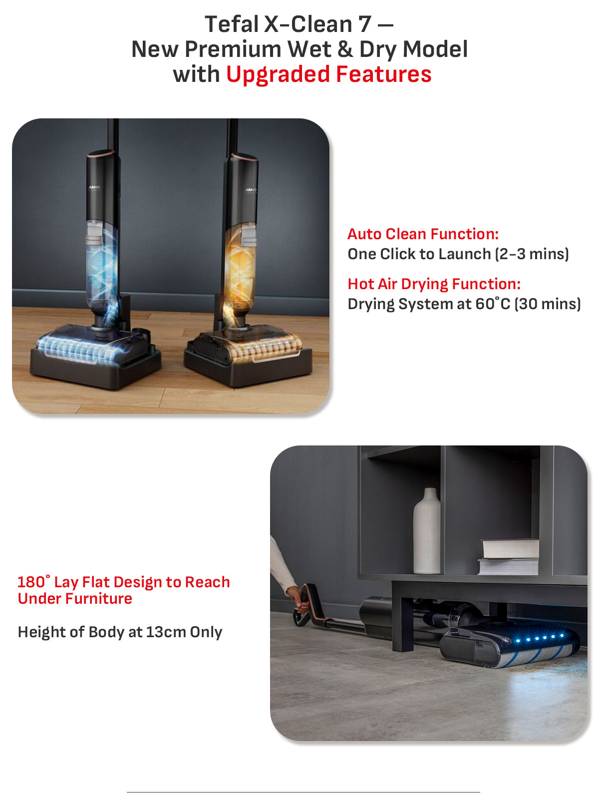 Tefal X-Clean 7 Wet & Dry Handstick GF5736 – 2-in-1 Vacuum & Wash, 180 ...