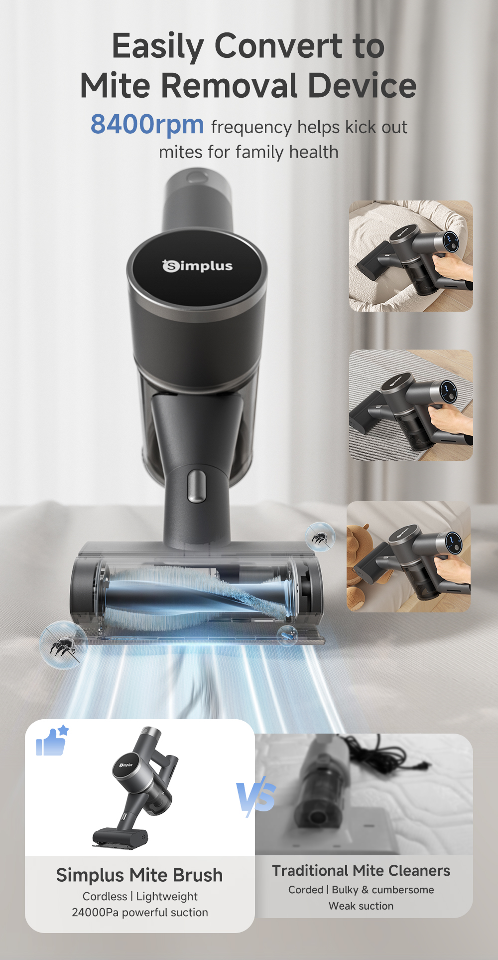 Simplus Vacuum Cleaner | 27,000Pa Suction | Green Light Detection ...