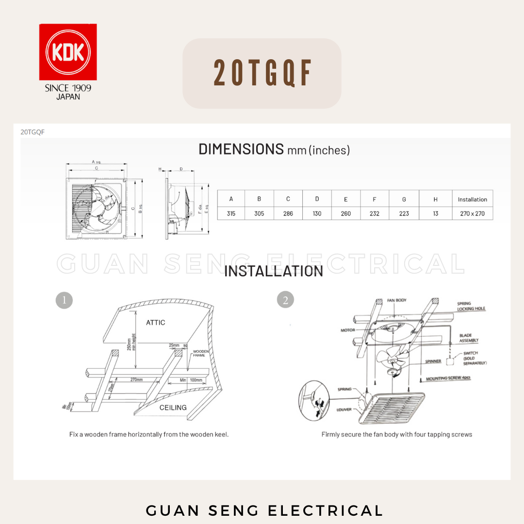 [SG Seller] KDK 20TGQF Ceiling Mount Ventilation Fan Exhaust Fan | Guan ...