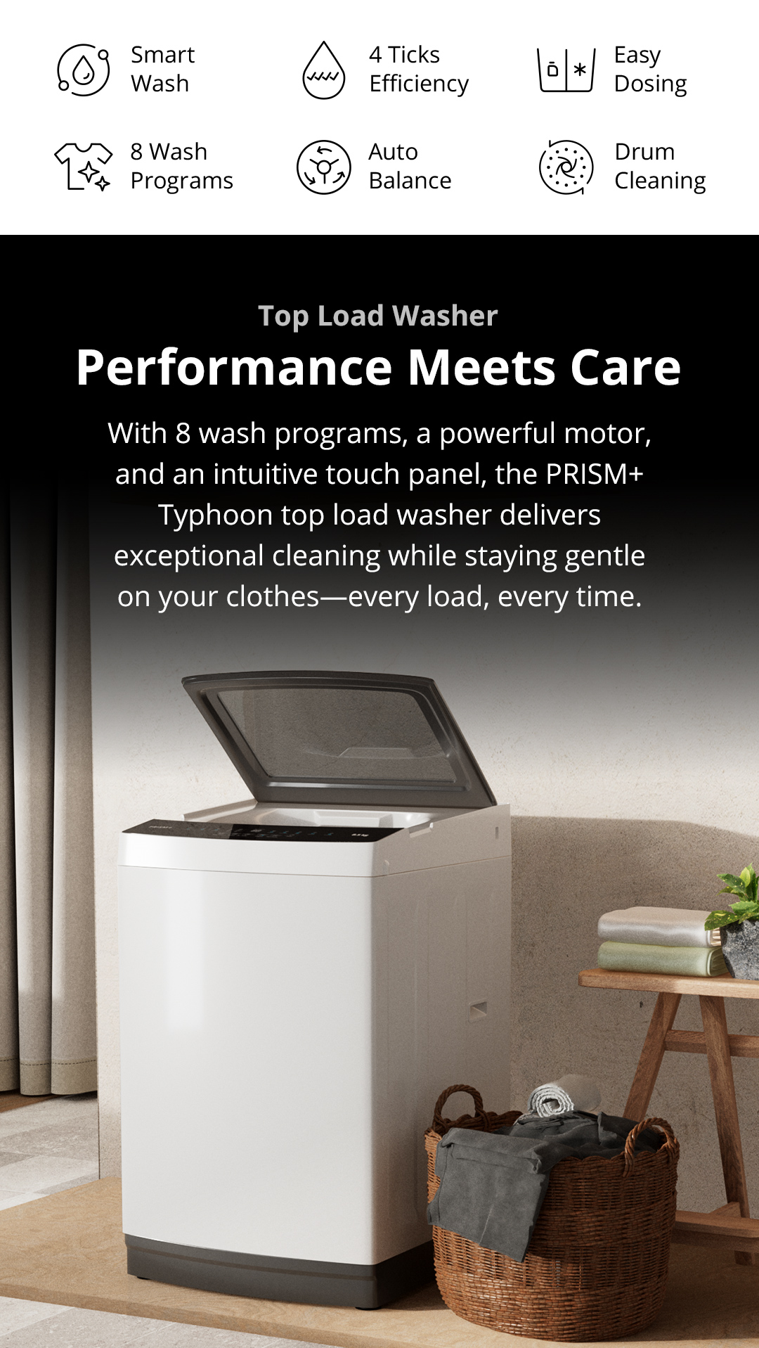 PRISM+ Typhoon Washer WT 105 | 10.5kg Top Load Washer [WT105 - Black ...