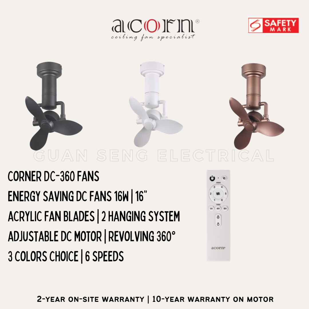 ACORN DC360 16" Smart WIFI Control Corner Ceiling / Wall Mount Fan ...