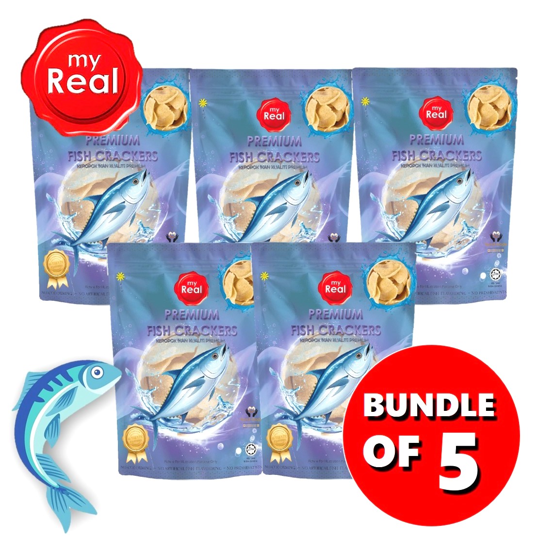 My Real Premium Prawn and Fish Crackers Original Pouch 50g X 5 Bundle ...
