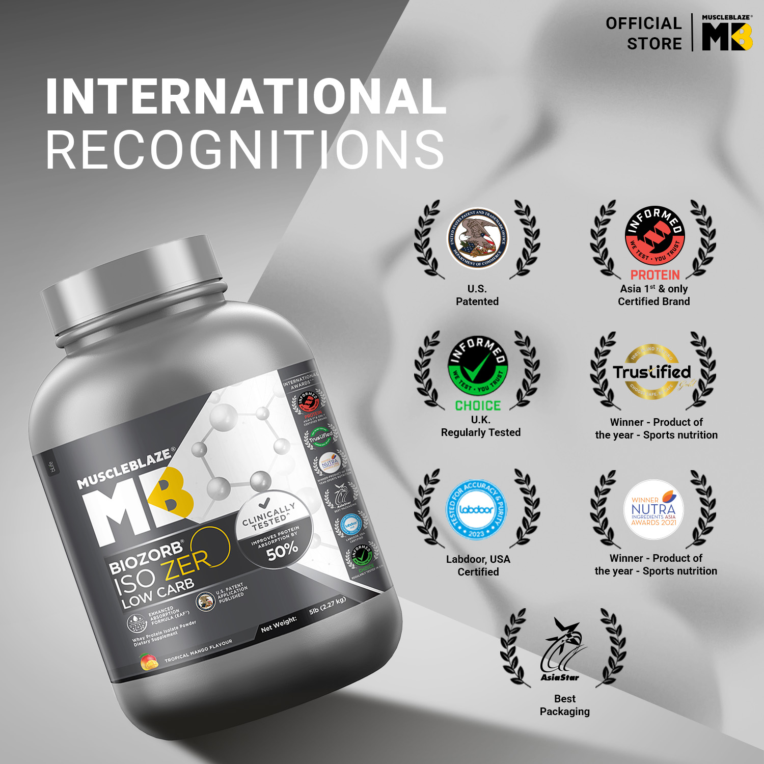 MuscleBlaze Biozorb Iso-Zero, Low Carb (Tropical Mango, 5lbs / 2.27kg ...