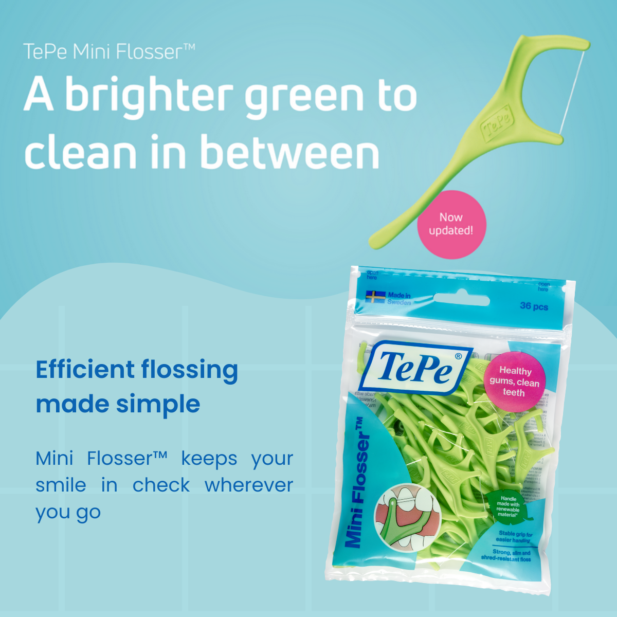 TePe Mini Flosser™, Dental Floss Tooth Picks with Bite Plane, PFAA‑free ...