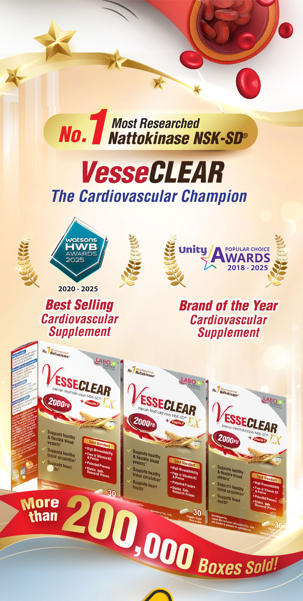 [3 Boxes] LABO Nutrition VesseCLEAR EX 2000FU Nattokinase - Clean Blood ...