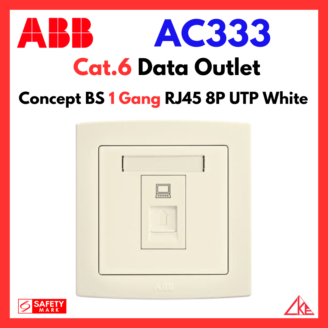 (SG Stock) ABB Concept BS White AC333 1G Computer Outlet RJ45 CAT6 8 ...