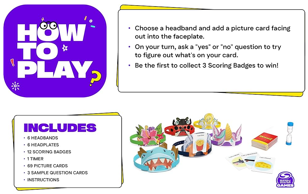 Spin Master Games, Hedbanz 3rd Edition with New Cards & Headbands ...