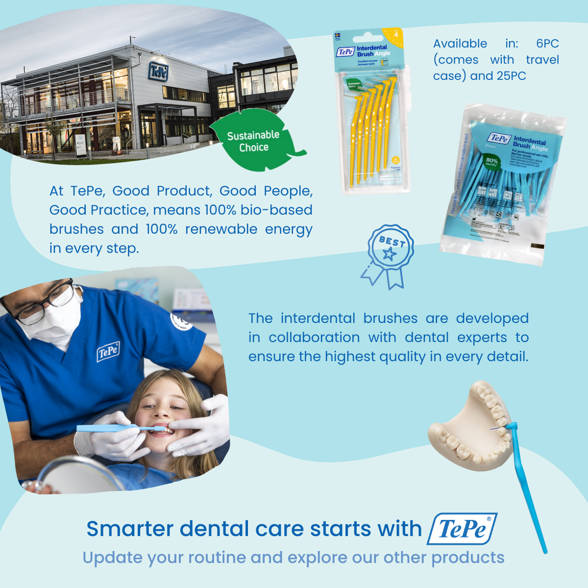 TePe Interdental Brush Angle, Soft Bristle, Long handle, Angled for ...